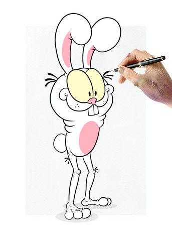 Bunnywith Jim Davis' Hand created by Alex Pardee